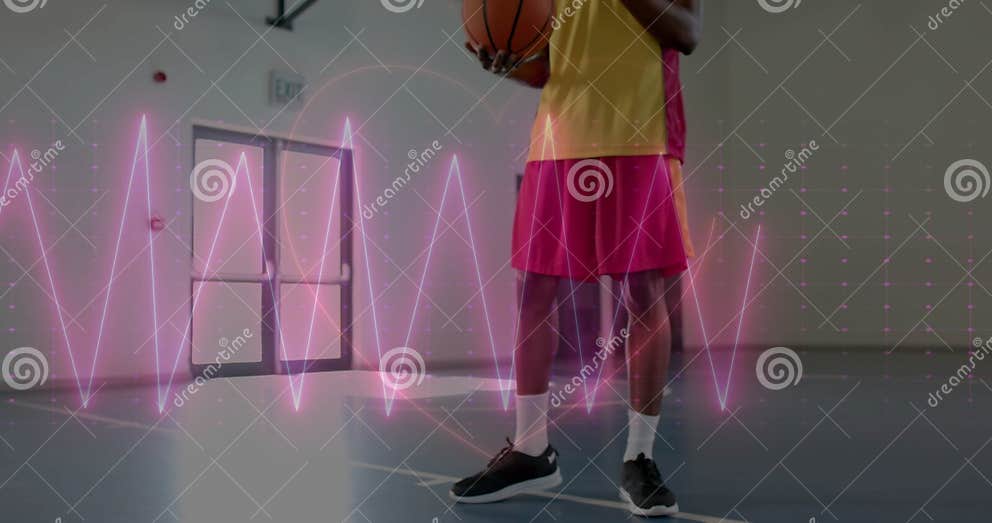Image of Digital Data Processing Over African American Basketball Player on Court Stock Photo ...