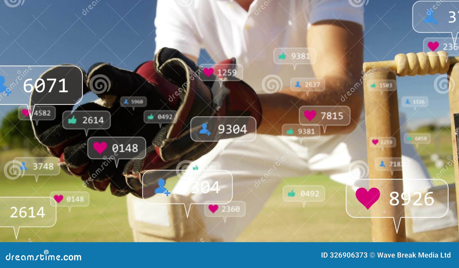 Image of Digital Data Processing Over Caucasian Cricket Player on Field ...