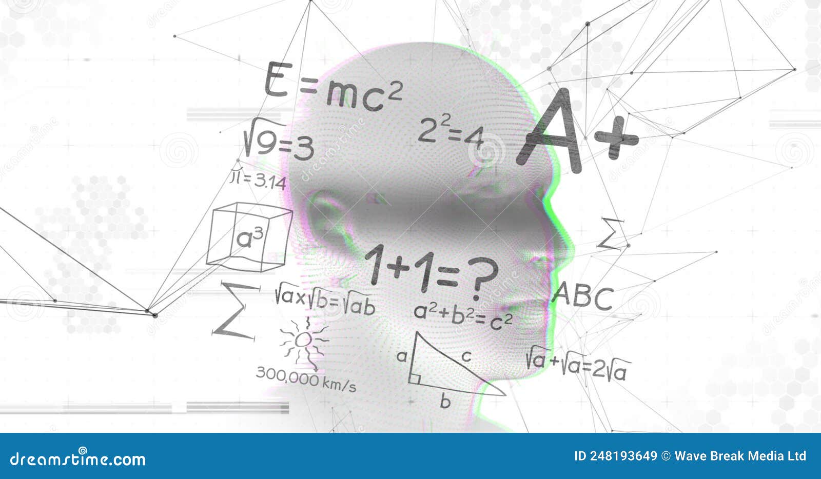 Image of Digital Head and Mathematical Equations on White Background ...