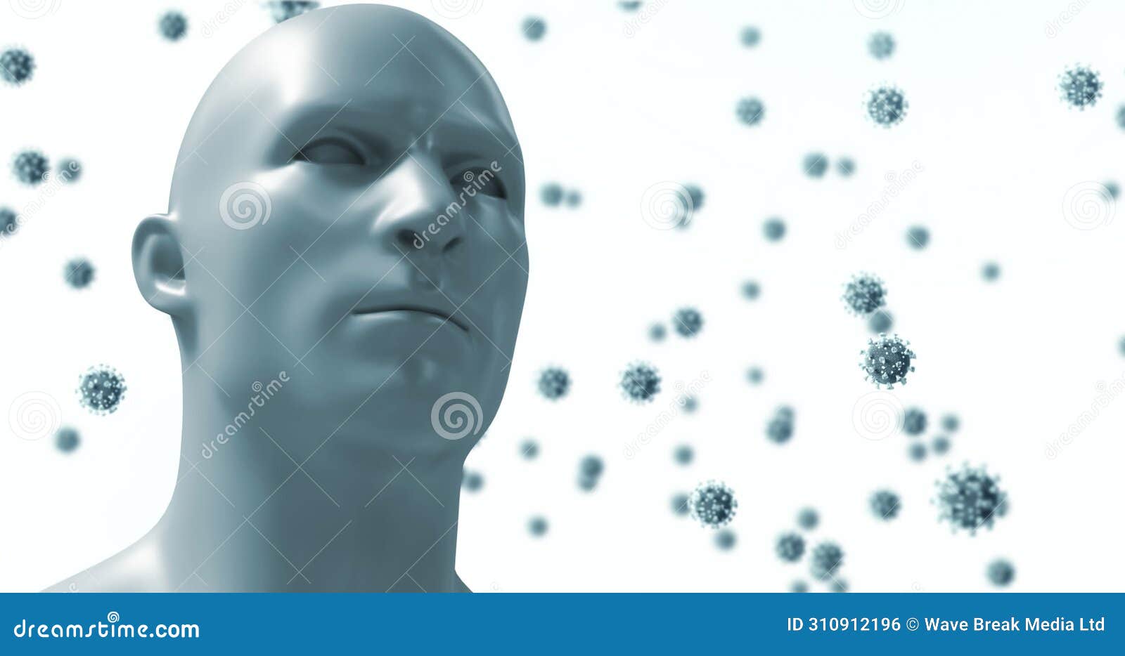 Image of a Digital Human Head with Giant Virus Models Floating on a ...