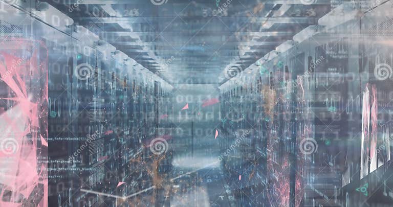 Image of Digital Icons, Data Processing and Binary Coding Over Empty Computer Server Room Stock ...