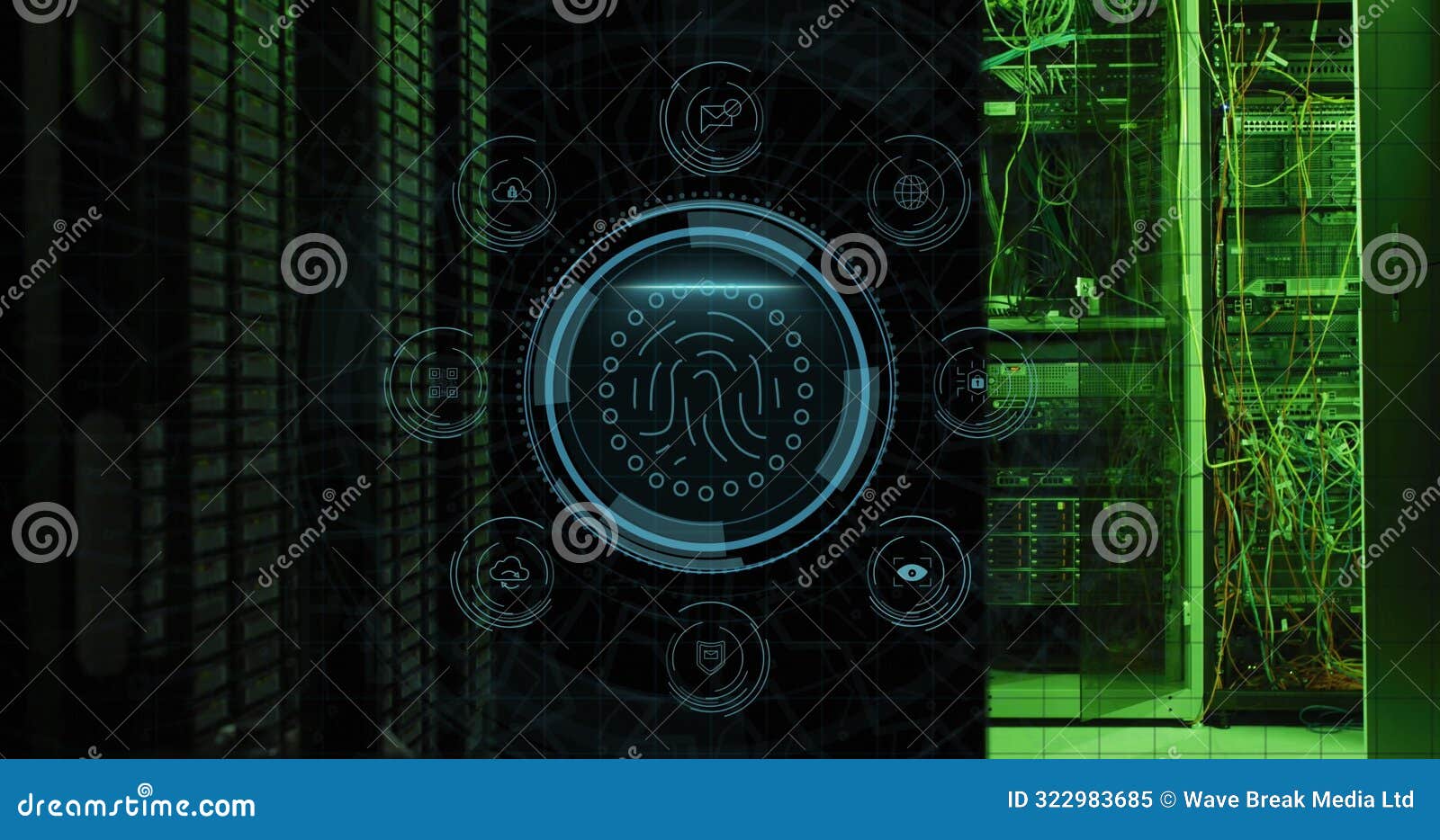 Image of Digital Icons and Fingerprint Biometric Scanner Against ...