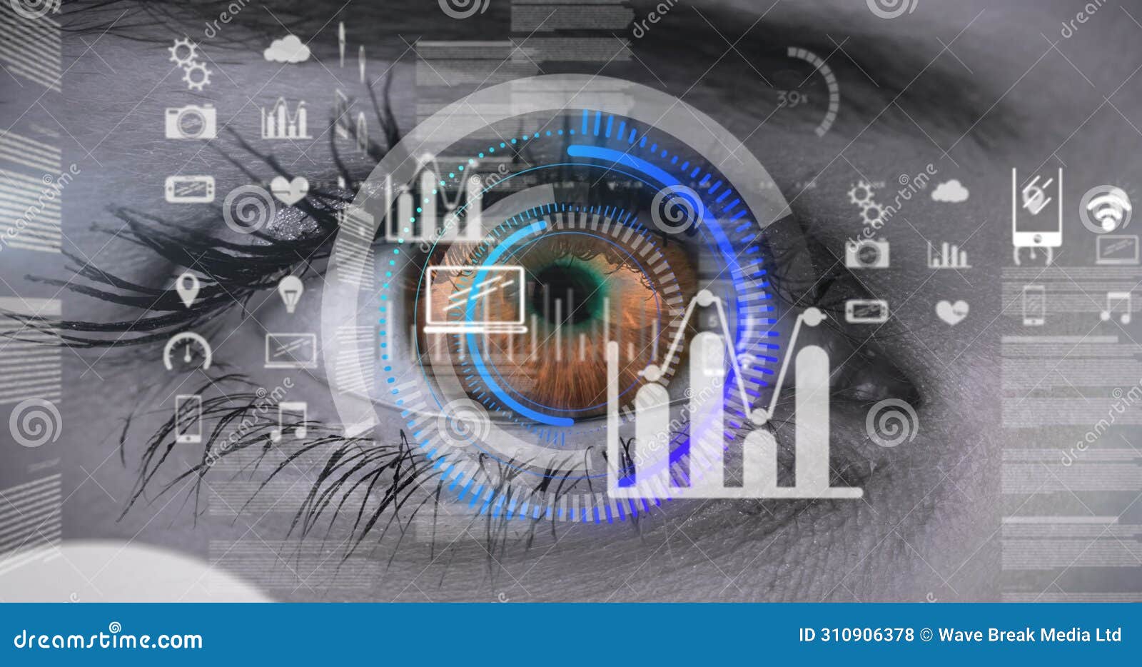 Image of Digital Icons and Scope Scanning Over Eye Blinking Stock Photo ...