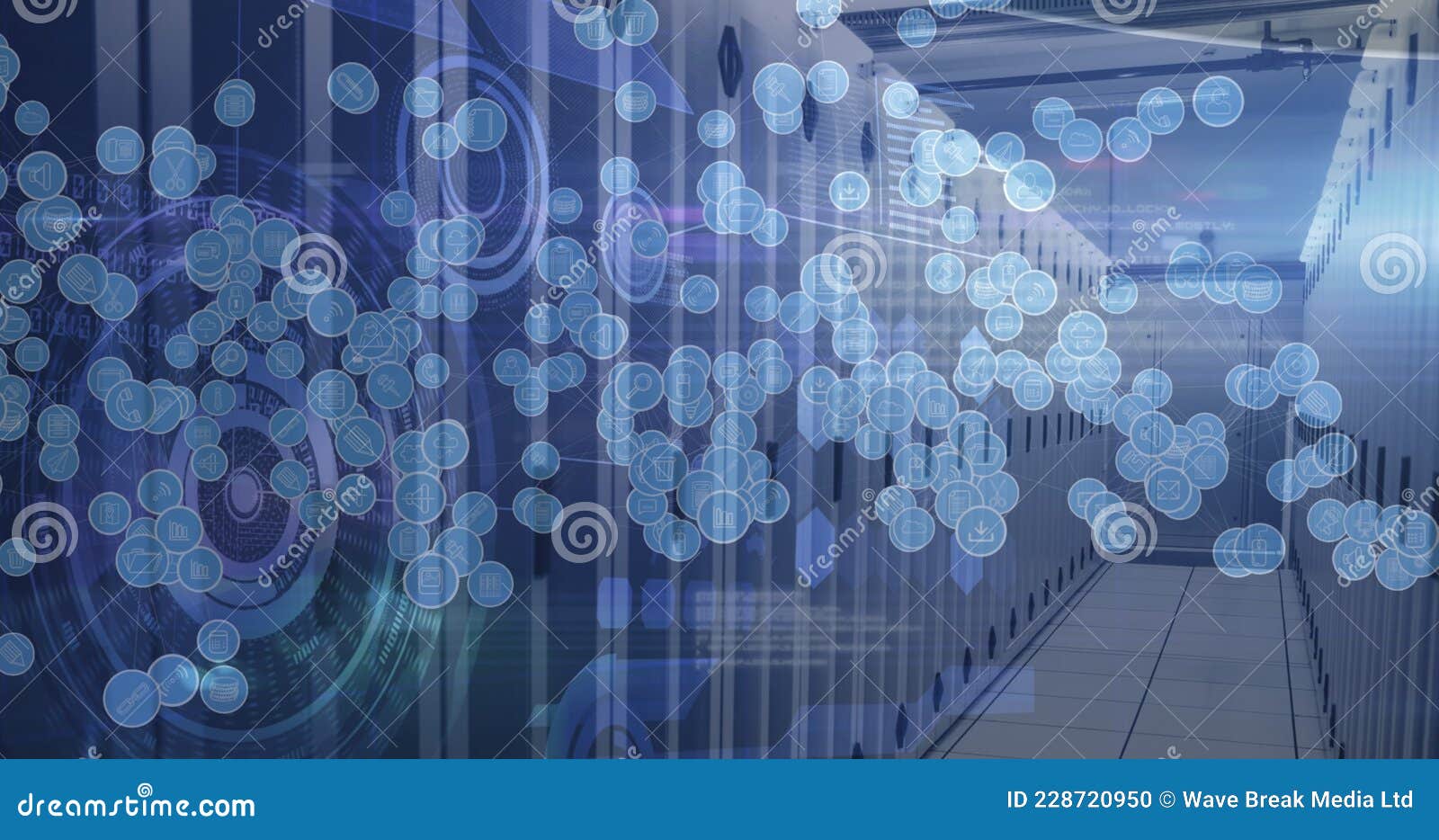 Image of Digital Icons and Scopes Scanning Over Computer Servers in ...
