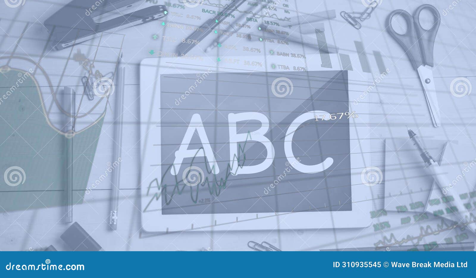 Image of Digital Infographic Interface and Tablet Screen with Abc Text ...