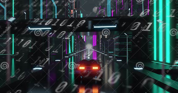 Image of Digital Interface with Binary Coding Over Car Driving Stock ...