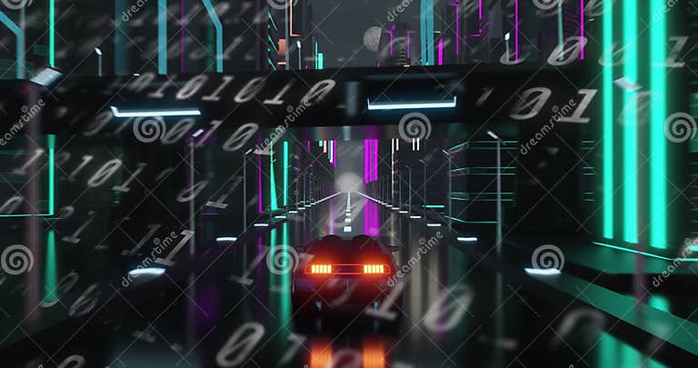 Image Of Digital Interface With Binary Coding Over Car Driving Stock Image Image Of Coding