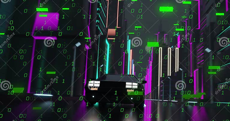 Image of Digital Interface with Binary Coding Over Car Driving Stock ...