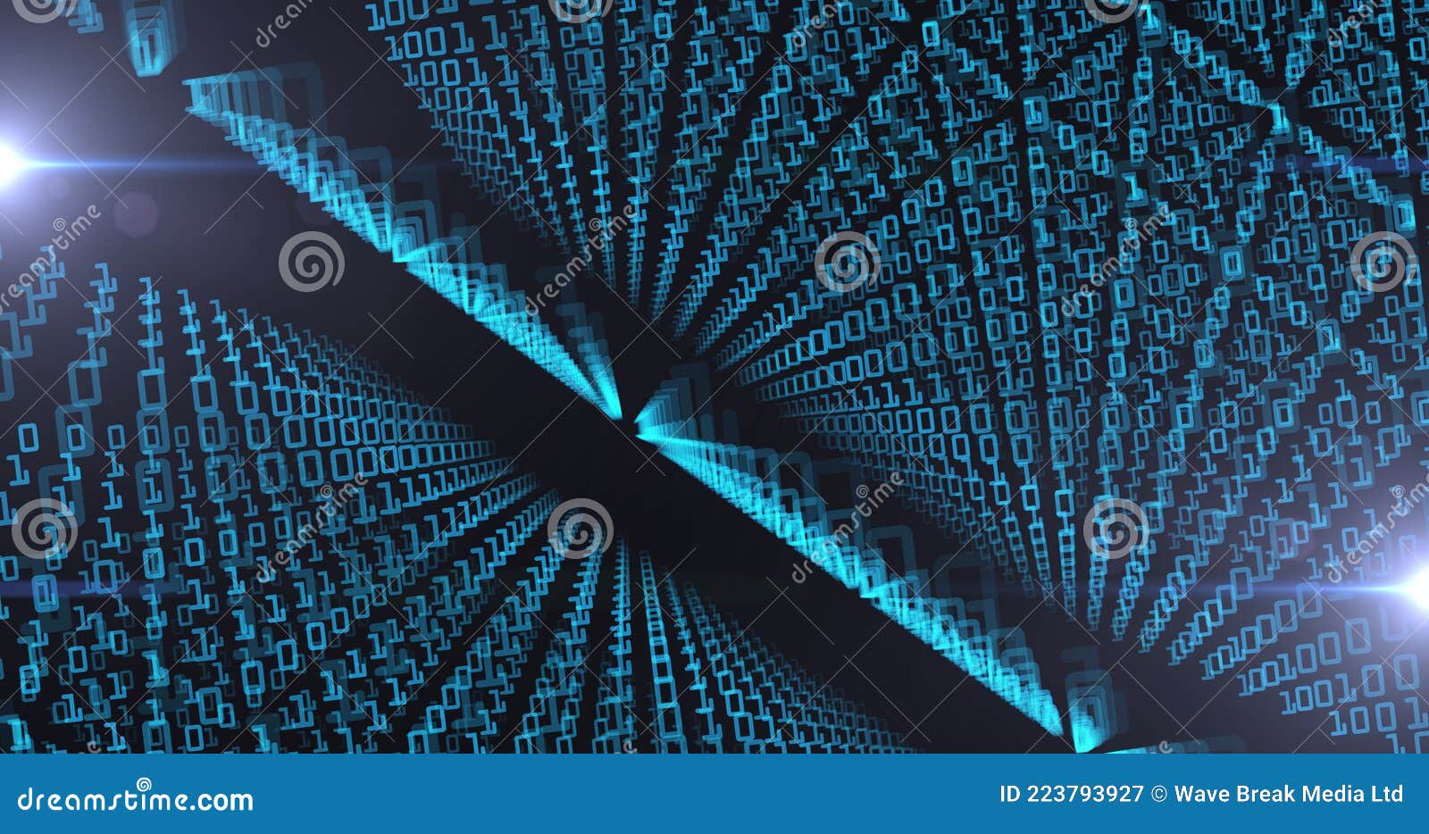 Image Of Digital Interface With Blue Binary Coding In Rows Stock