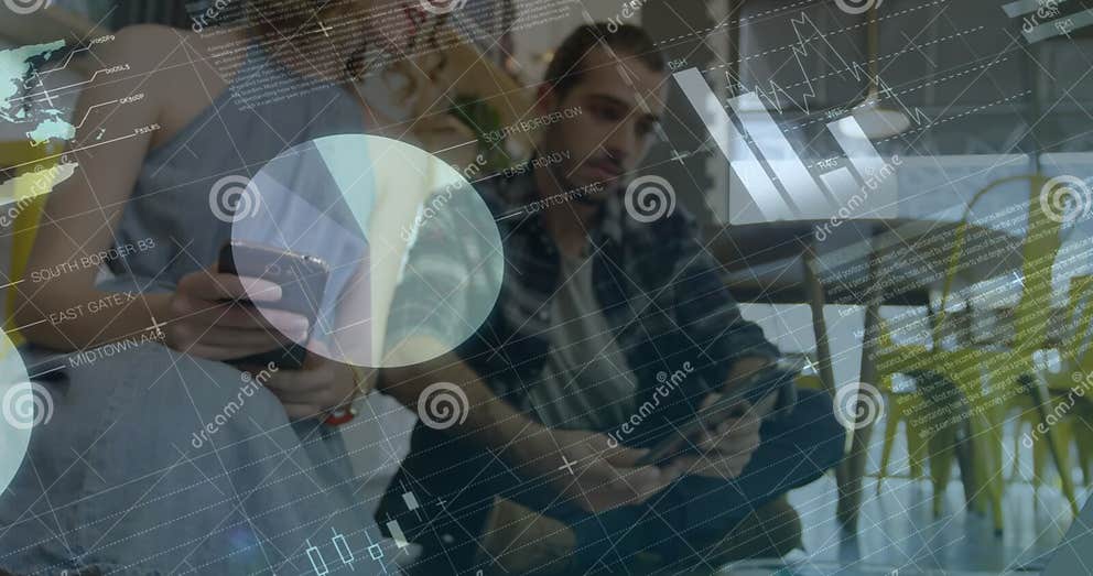 Image of Digital Interface with Data Processing and Statistics Over ...