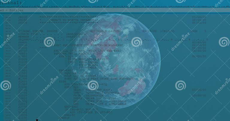 Image of Digital Interface with Globe and Fast Scrolling Text ...