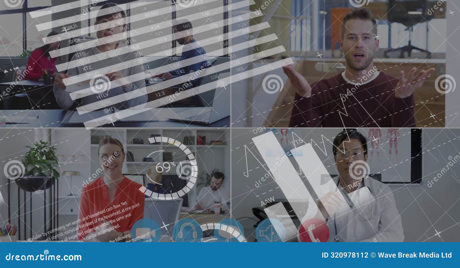 Image of Digital Interface with Icons on Computer Screen with People ...