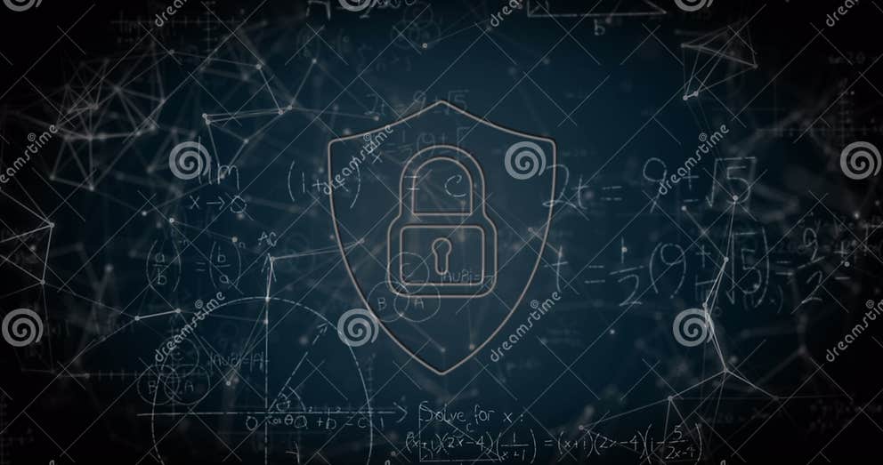 Security Padlock Icon and Network of Connections Against Mathematical ...