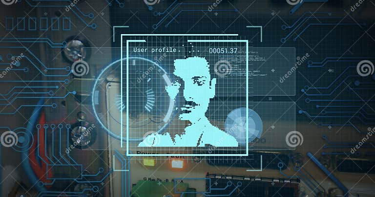 Image of Digital Interface with Scan Scoping Over Dark Background Stock ...