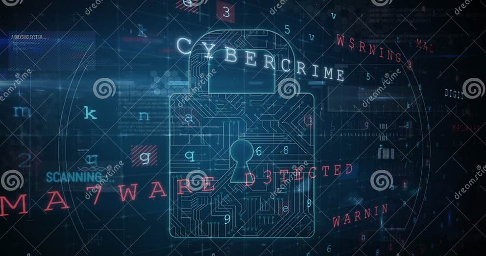 Image of Digital Interface with Security Padlock Over Dark Background ...