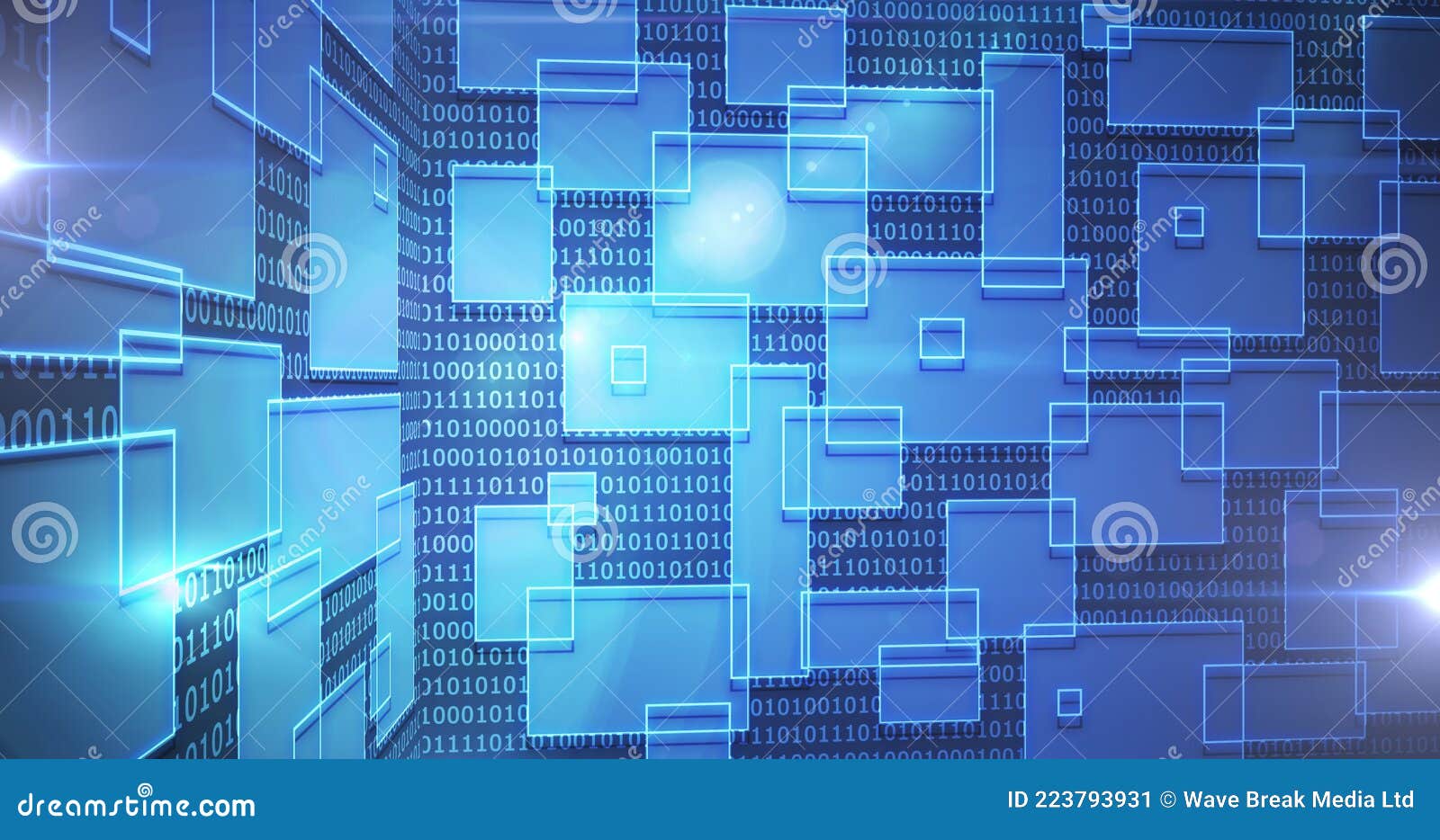 Image of Digital Network of Connections with Blue Glowing Squares Stock ...