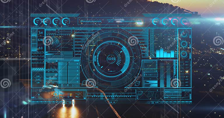 Image of Digital Screen with Data Over Road Traffic and Cityscape Stock ...