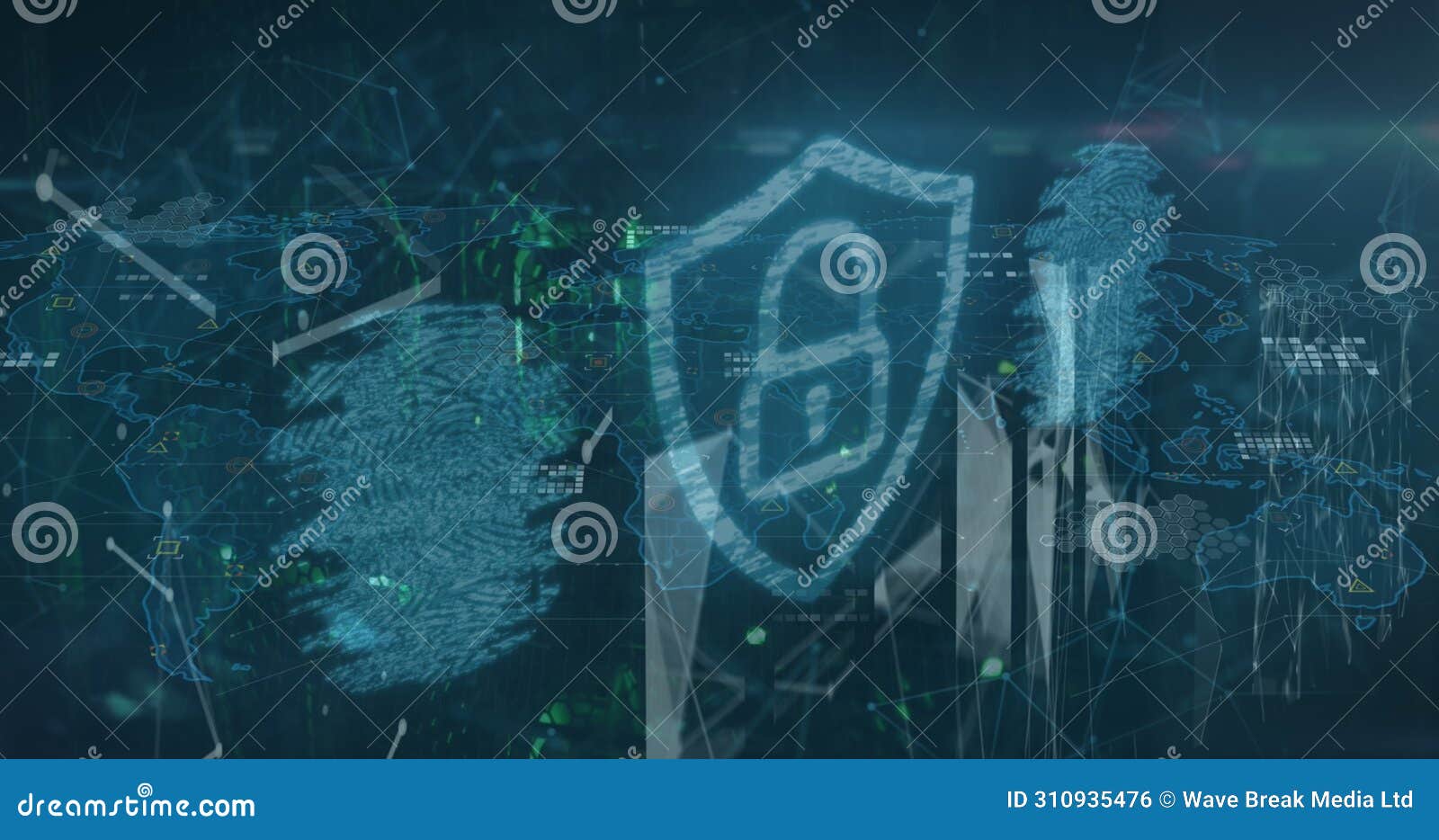 Image of Digital Shield and Fingerprints Over World Map Stock Photo ...