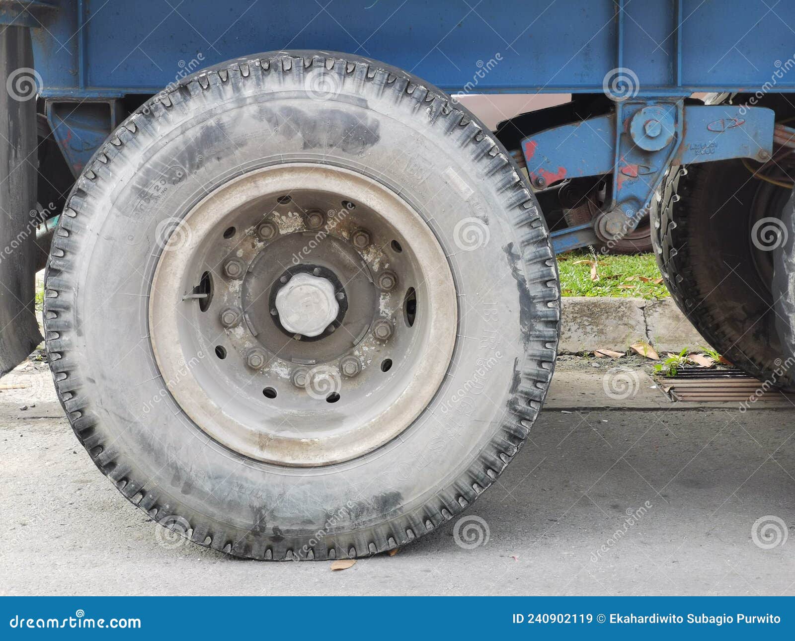 Image of Dirty Semi Trailer Tyre on Asphalt Road. Editorial Stock Image ...