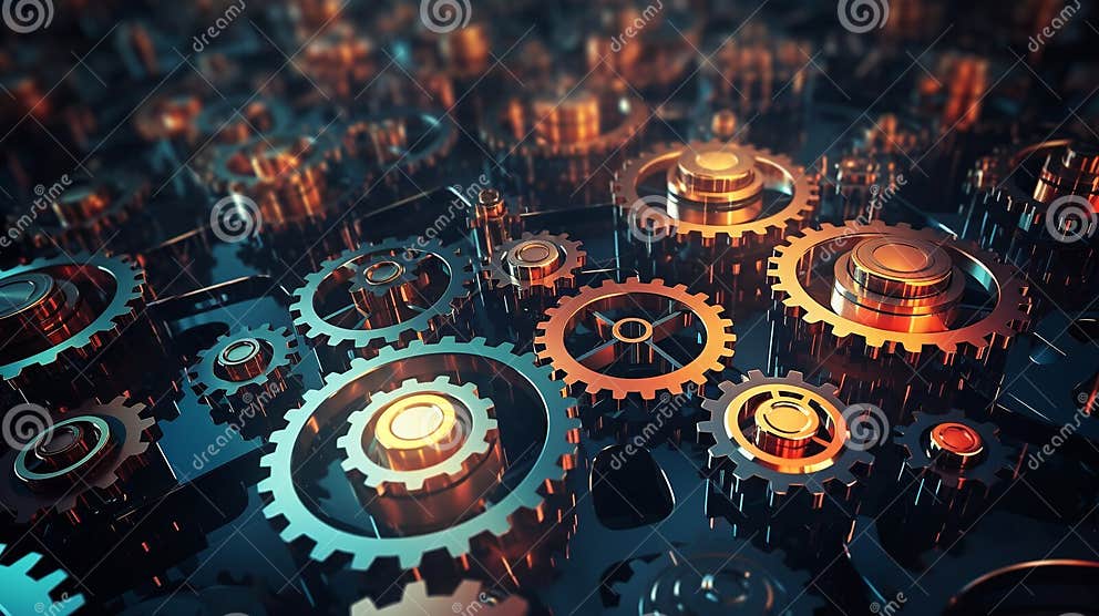 Brightly Lit Interconnected Digital Gears - an Image Depicting Technological Integration and ...