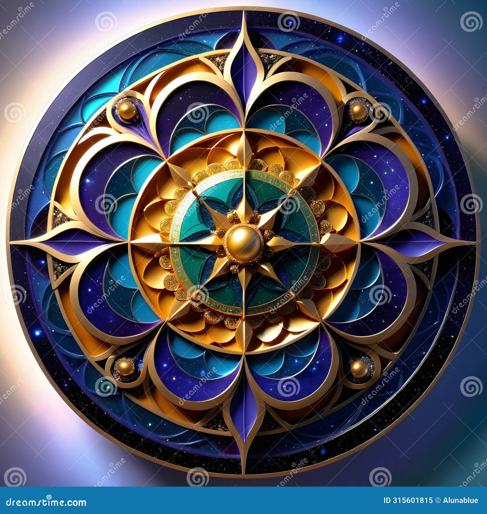 Ornate Cosmic Mandala with Golden Accents and Starry Blue Background ...