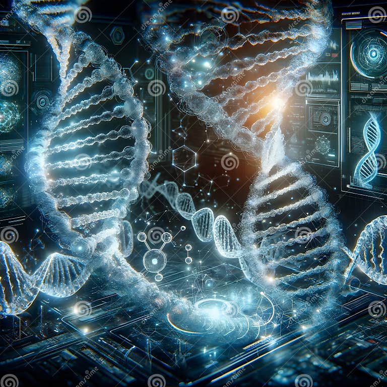 A Stylized and Futuristic Visualization of DNA Strands. Stock ...