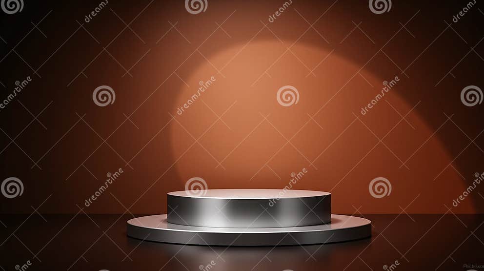 The Image Displays a Minimalist Setting with a Circular Stand and Warm ...