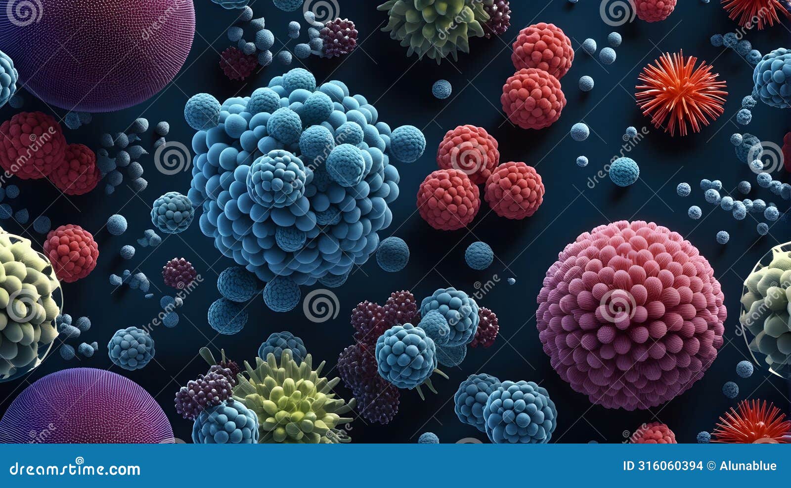 Artistic Depiction of Colorful Microscopic Entities in a Dark Blue Void ...