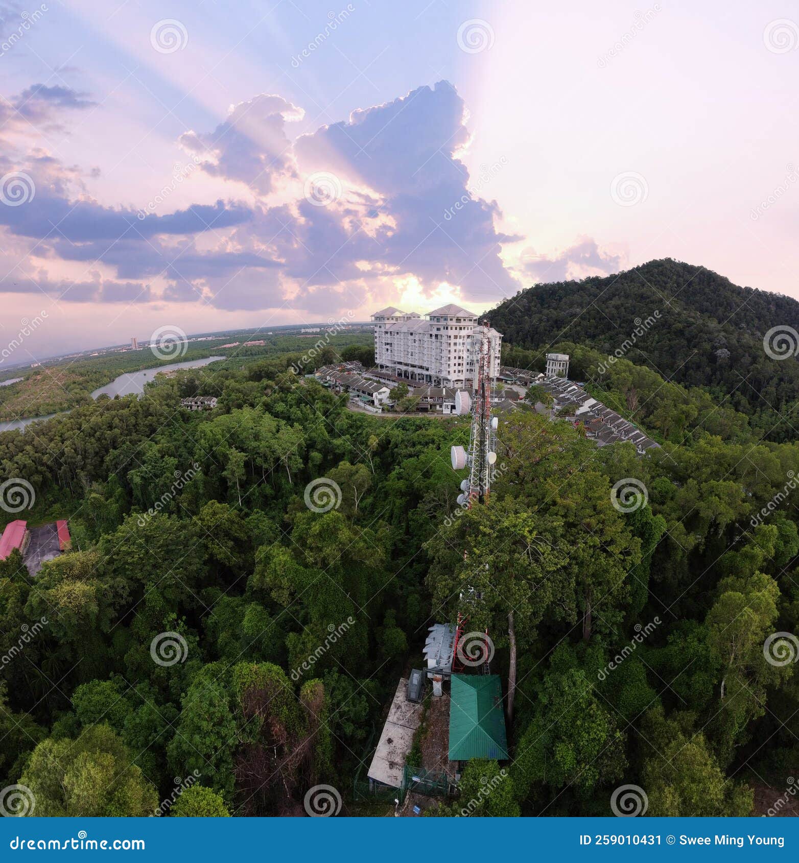 Distance Aerial View of the Coastal Town. Stock Image - Image of ...