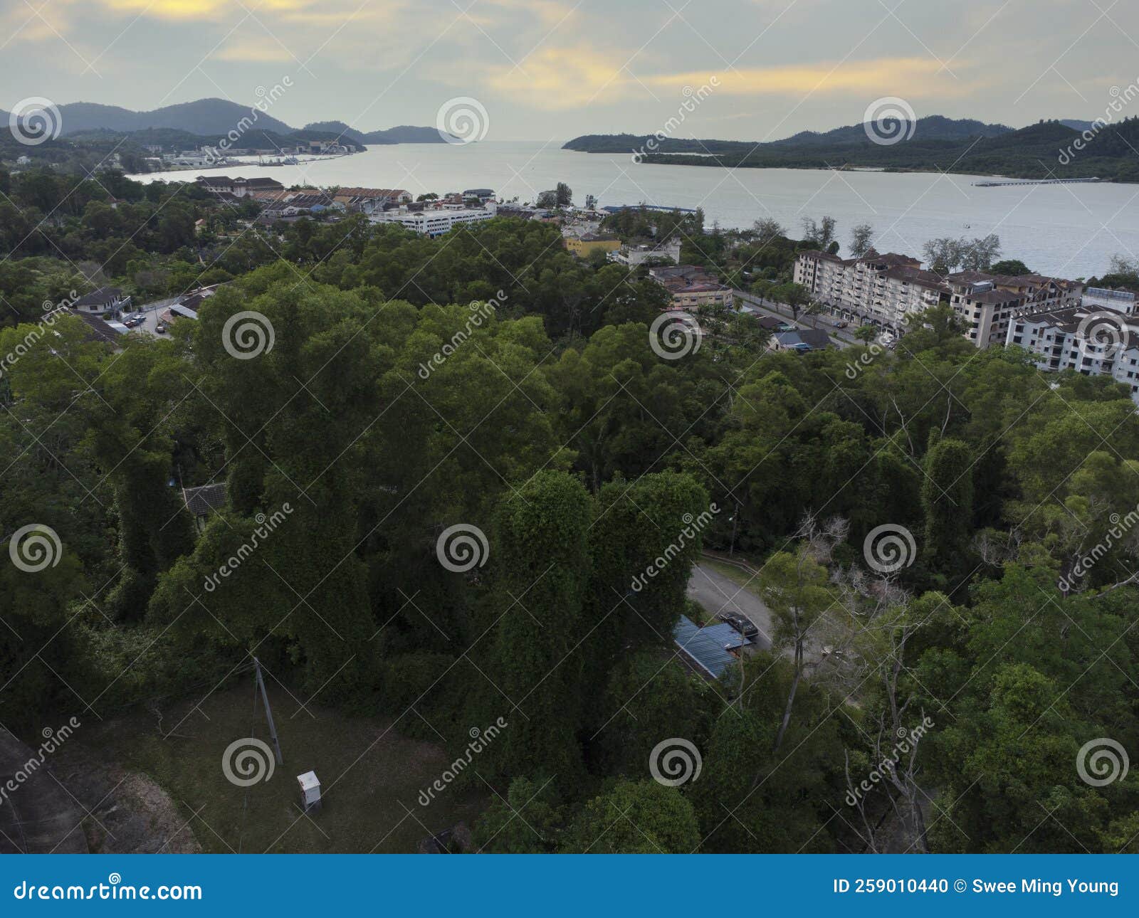 Distance Aerial View of the Coastal Town. Stock Photo - Image of city ...