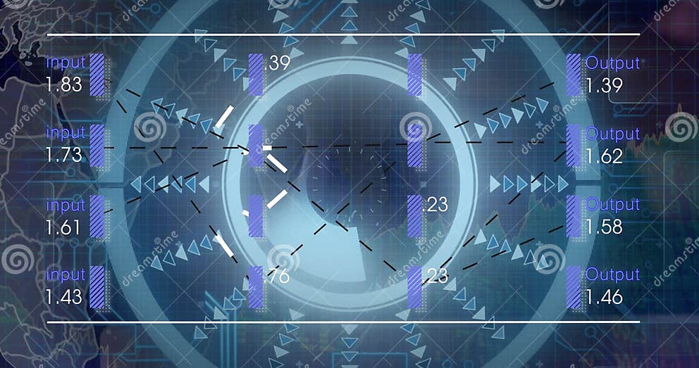 Image of Diverse Data Clock and Globe Spinning Over World Map Stock ...