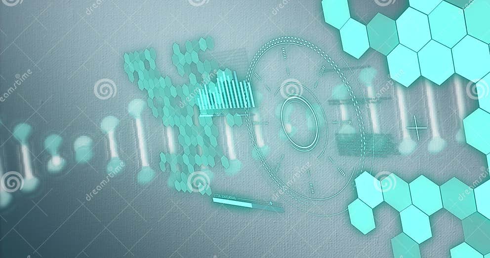 Image of Dna Helix, Loading Circles, Bar, Graph and Hexagon Pattern ...