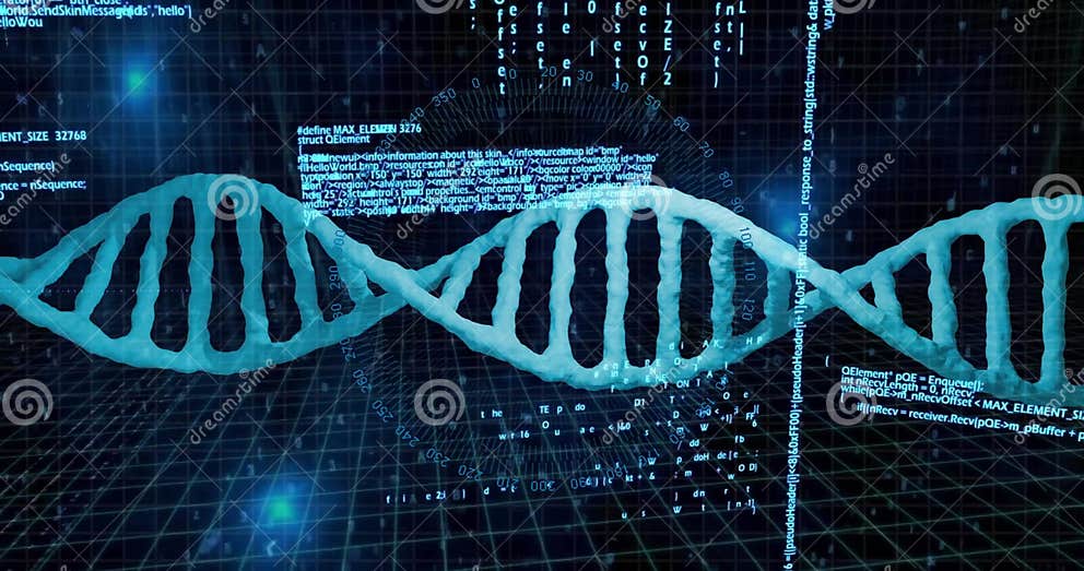 Image of Dna Strand, Data Processing Over Scope Scanning on Black ...