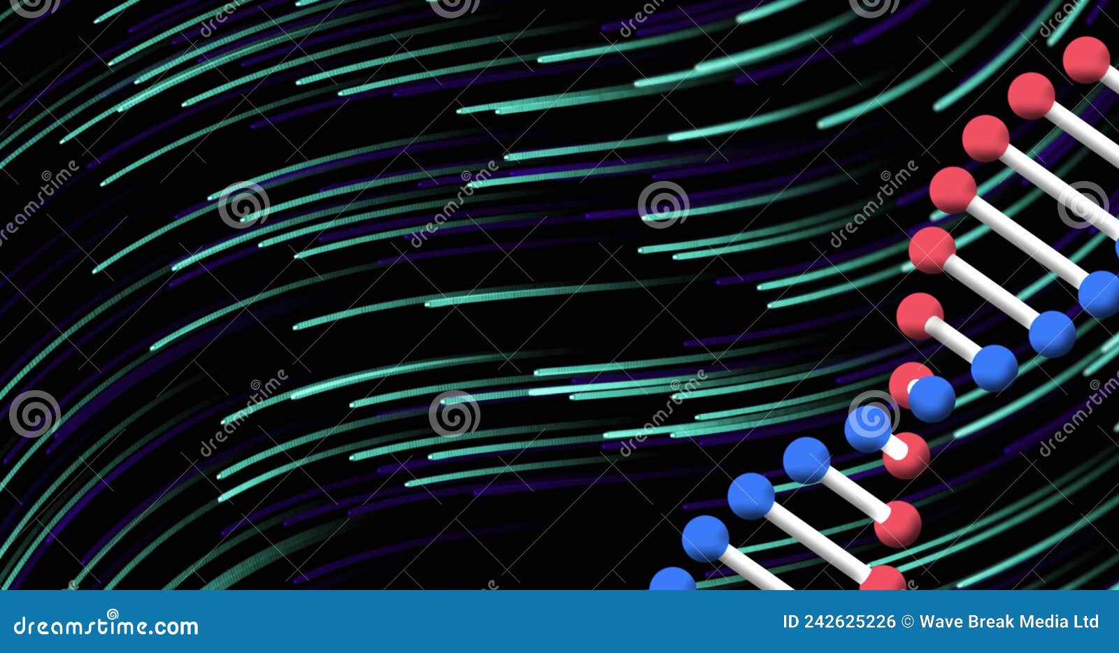 Image of Dna Strand and Green and Blue Trails on Black Background Stock ...