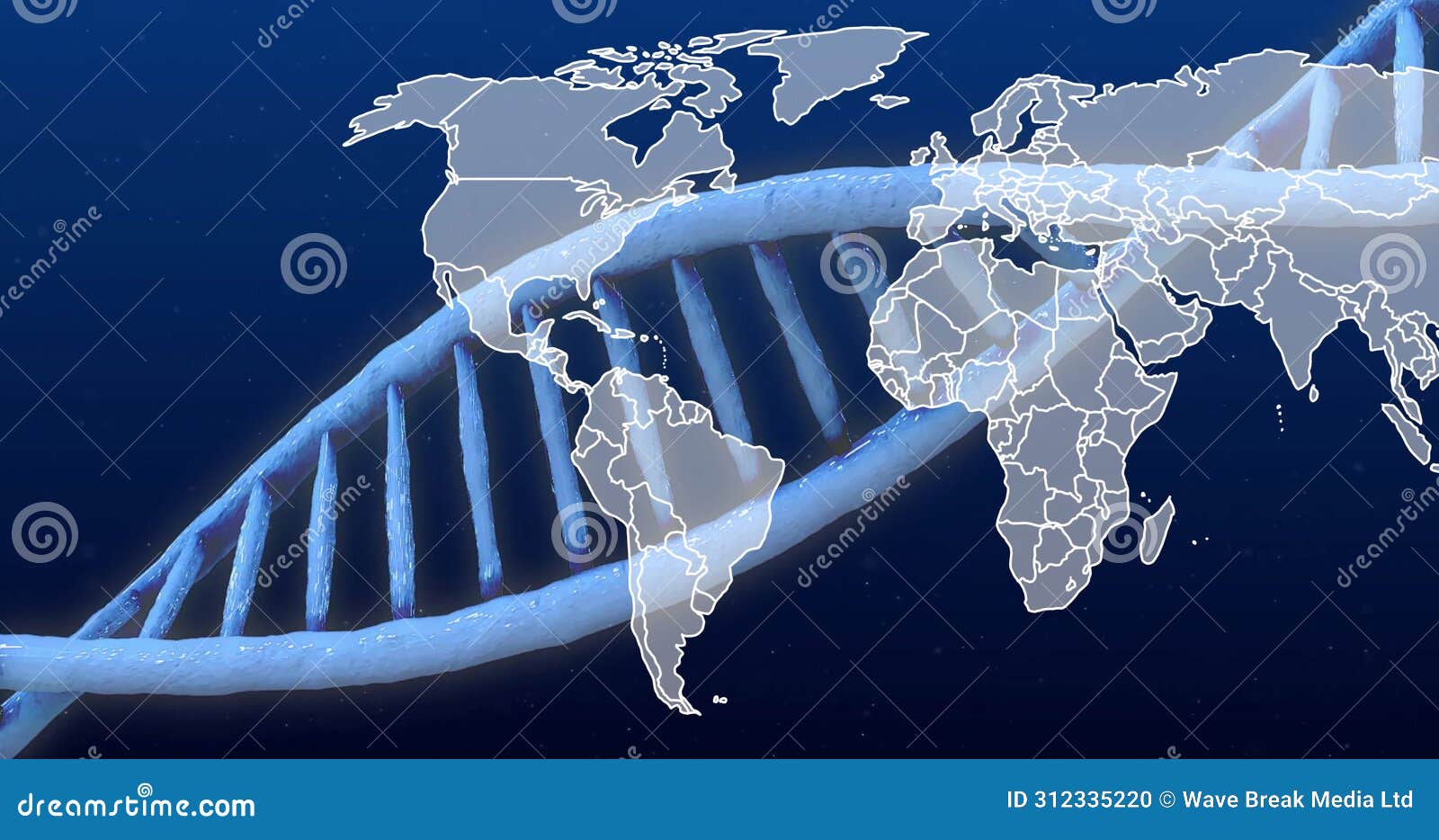 Image of Dna Strand Over World Map on Blue Background Stock Photo ...