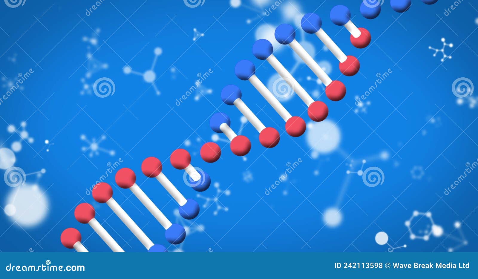 Image of Dna Strand Spinning and Molecules on Blue Background Stock ...
