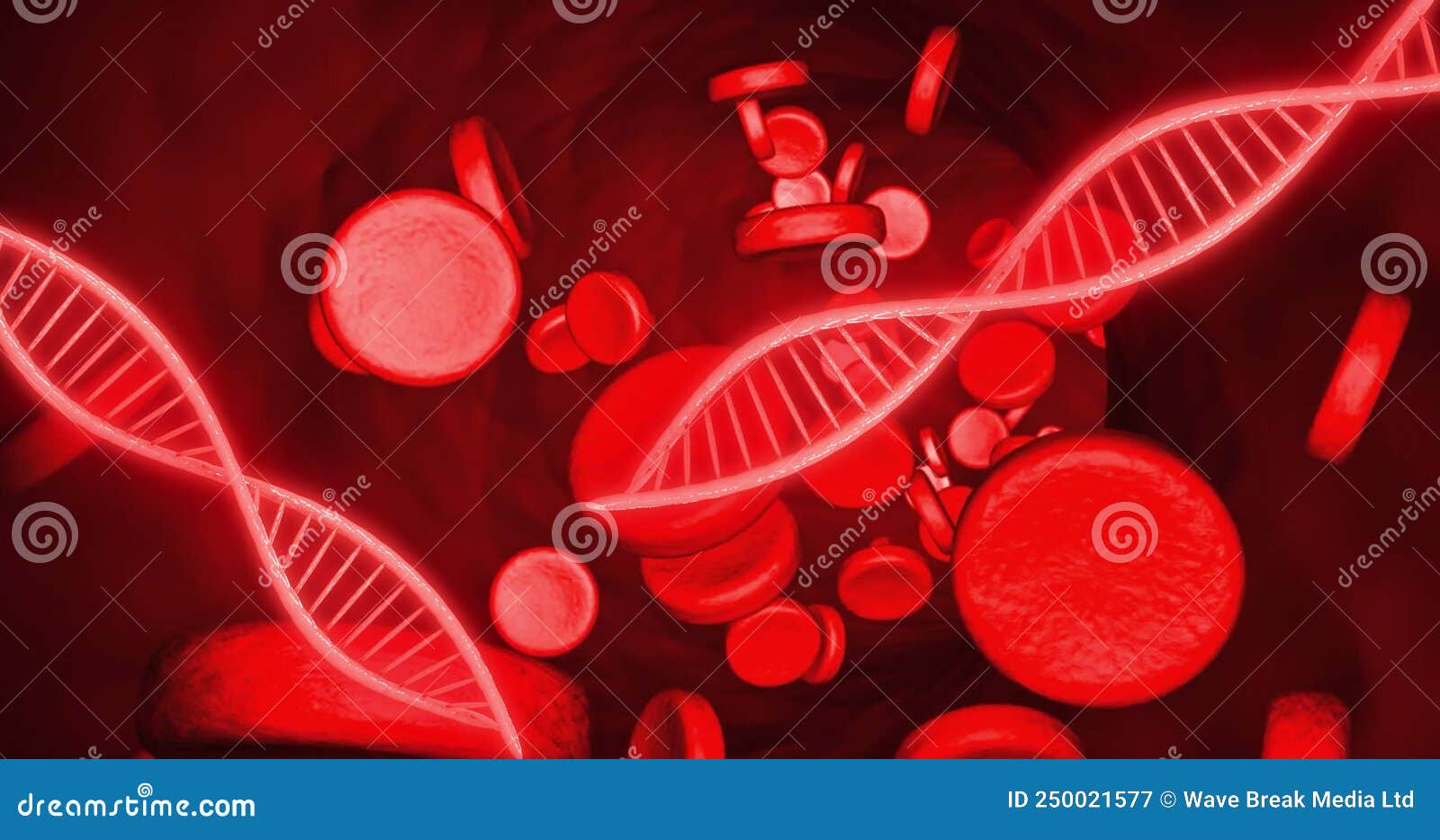 Image of Dna Strands and Blood Cells on Red Background Stock ...