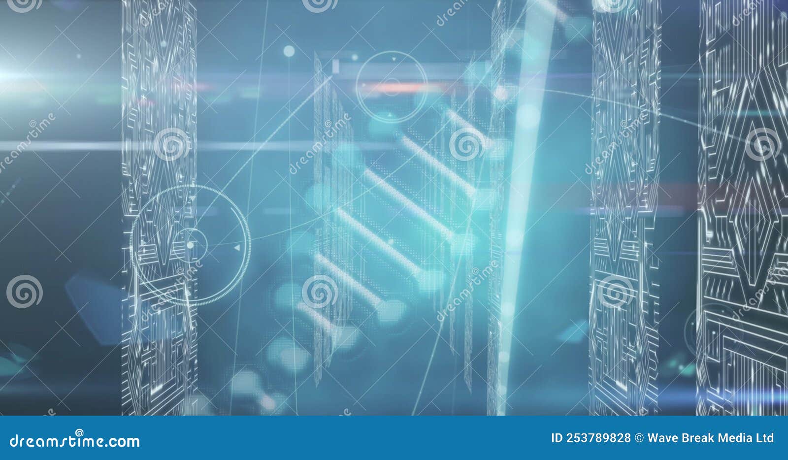 Image of Dna Structure Spinning Over Screens of Microprocessor ...