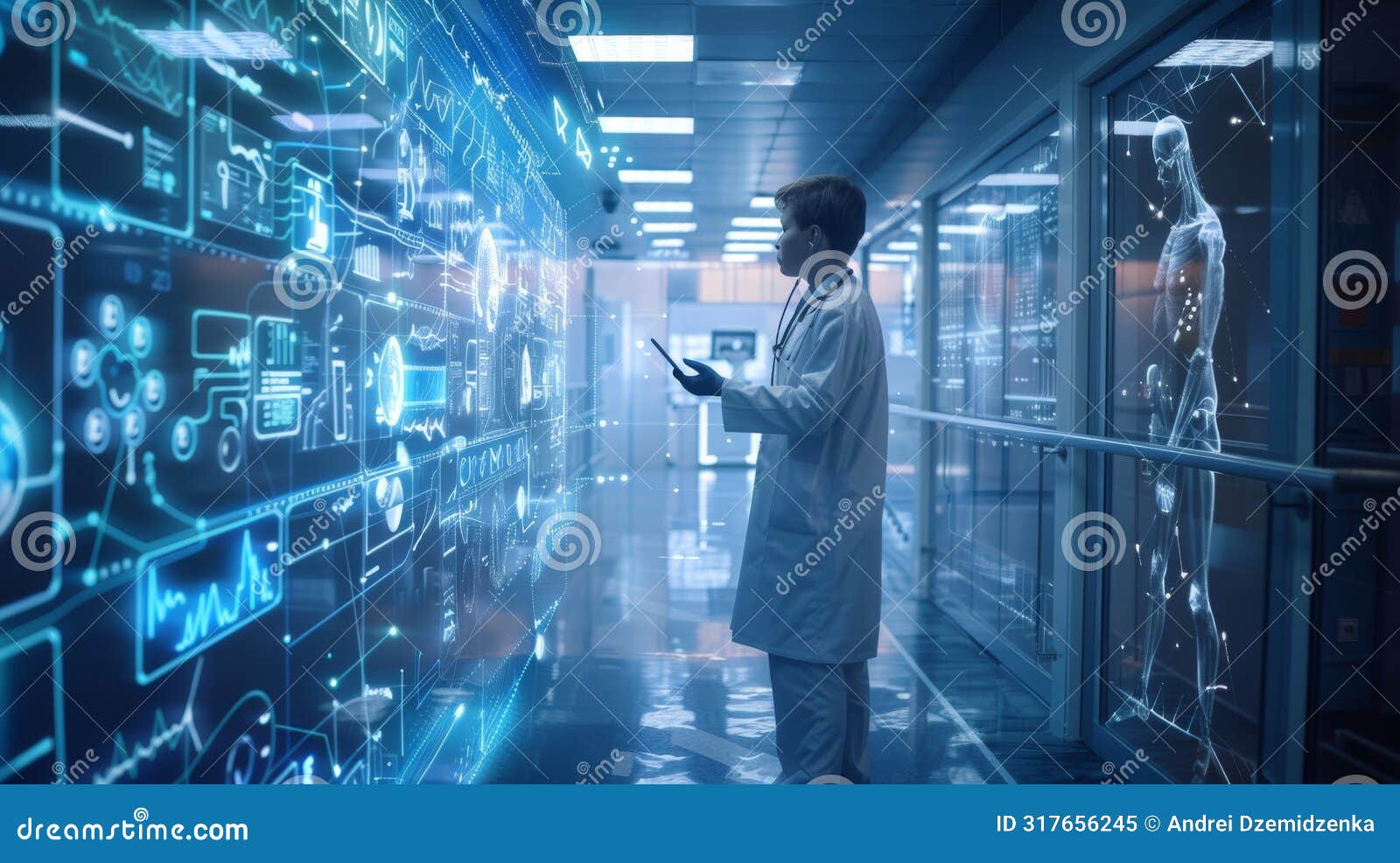 An Image of a Doctor with a Stethoscope and a Modern Virtual Screen ...