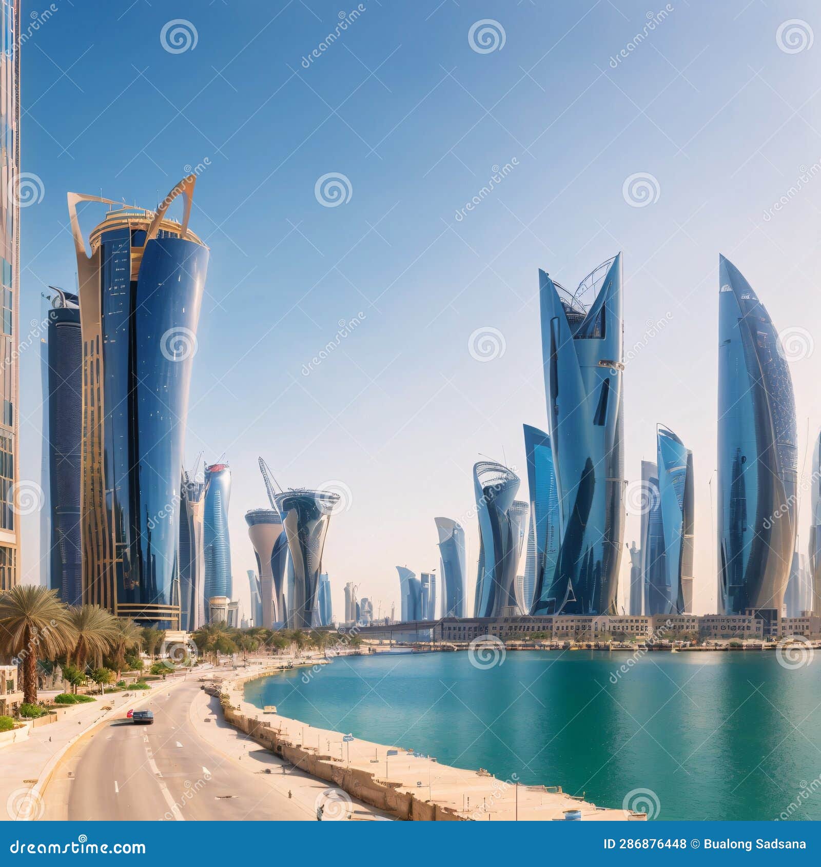 Doha Corniche - The Symbol Of Qatar. Modern Linear Round Logo Vector ...