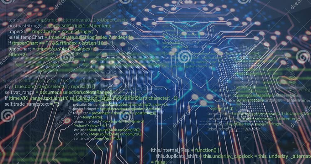 Image of Dots Forming Circuit Board Pattern Over Programming Language ...