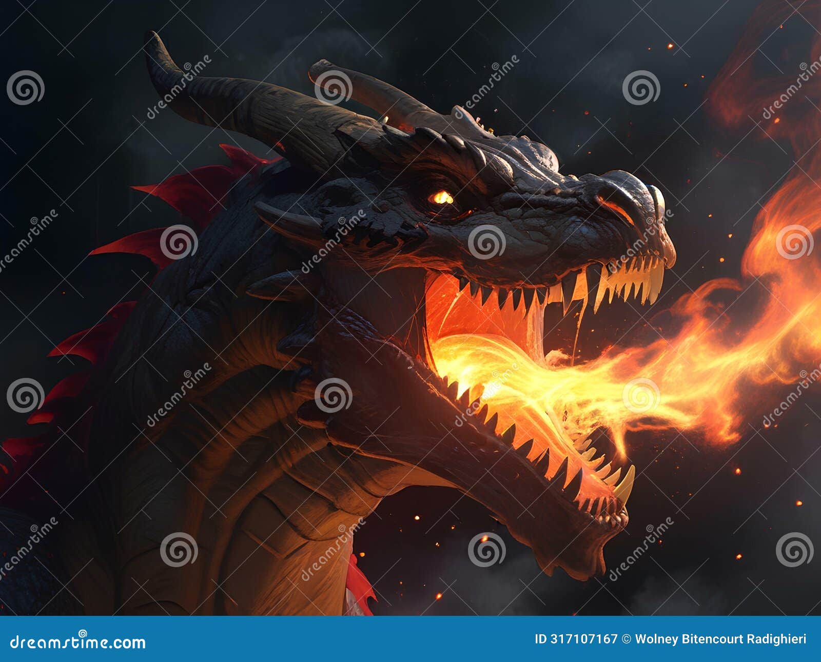 Image of a Dragon Breathing Fire 1 Stock Illustration - Illustration of ...