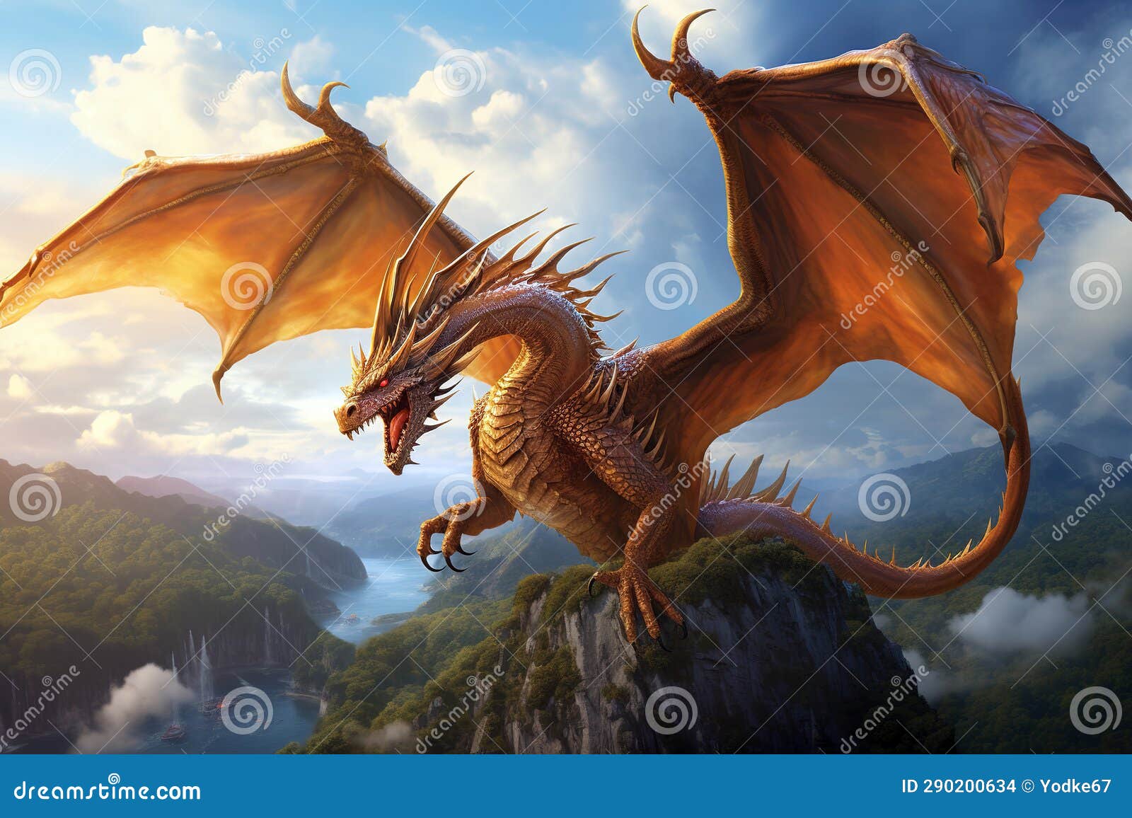 Image of Dragon Flying in the Sky. Mythical Creatures. Stock ...