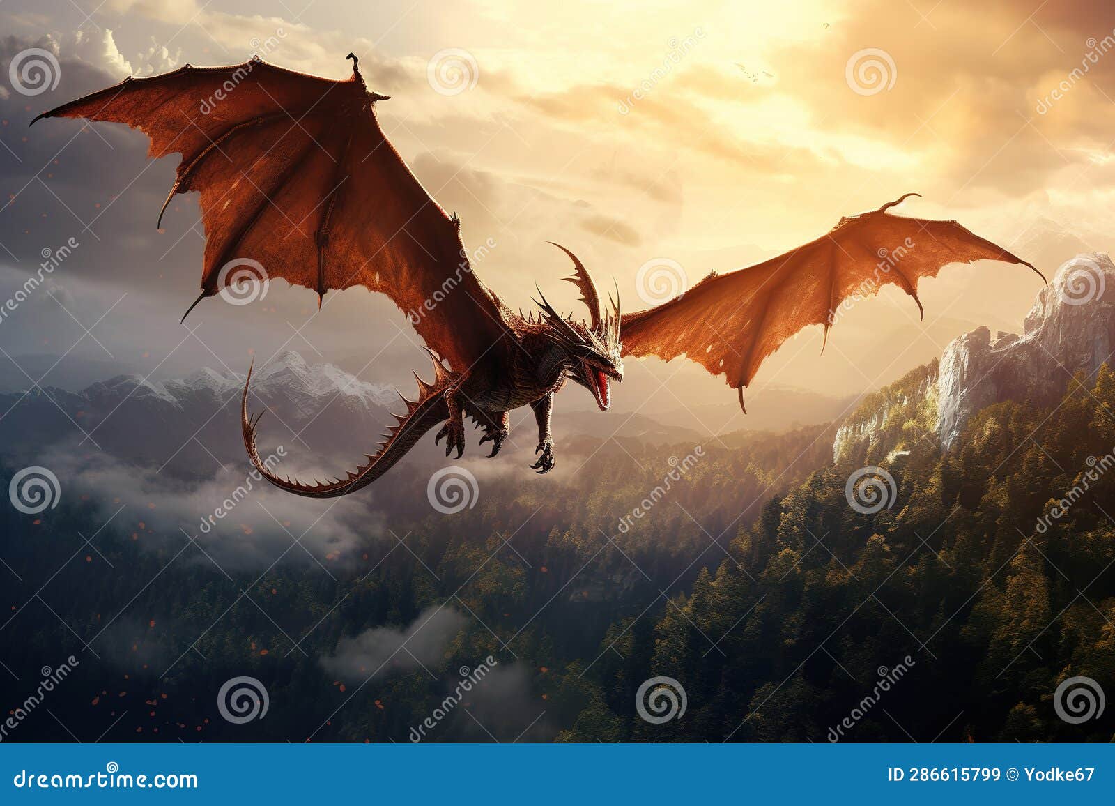 Image of Dragon Flying in the Sky. Mythical Creatures. Stock ...