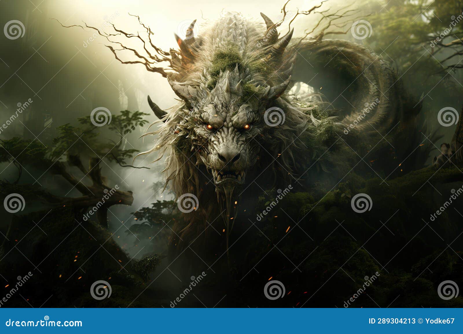 Image of a Dragon in the Forest with a Scary Atmosphere, Mythical ...