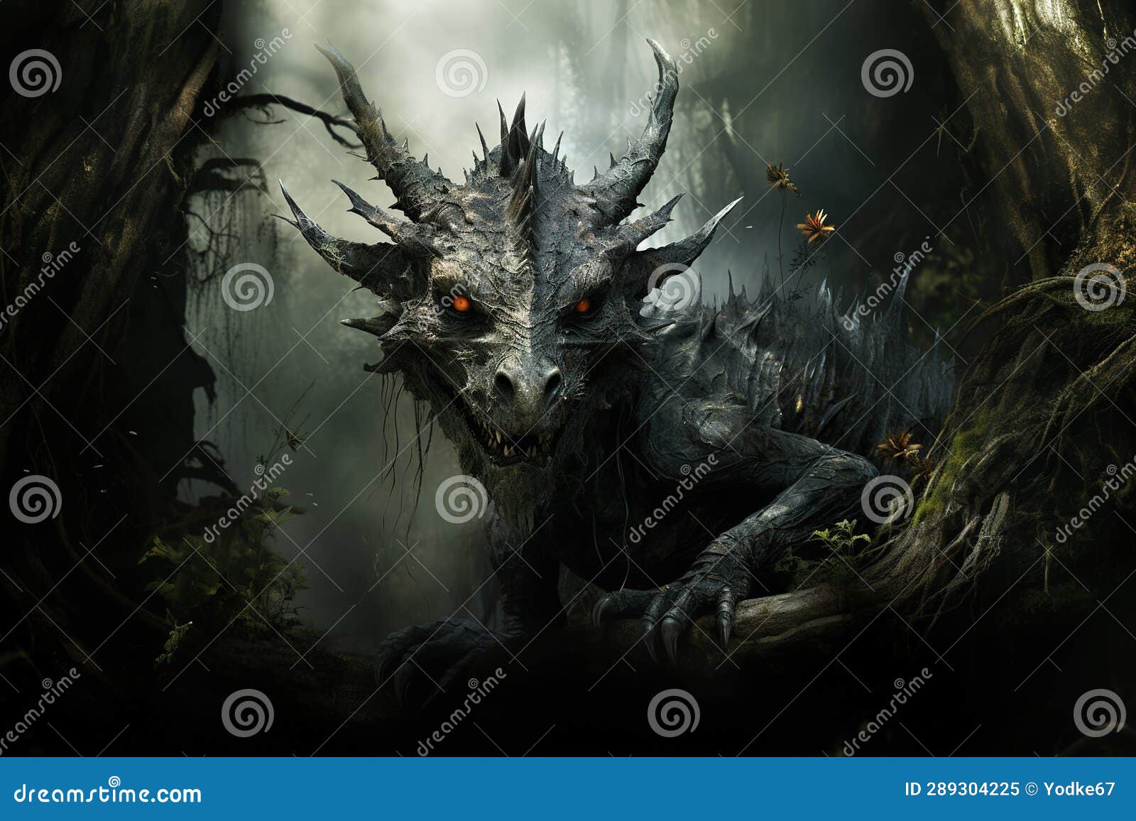 Image of a Dragon in the Forest with a Scary Atmosphere, Mythical ...