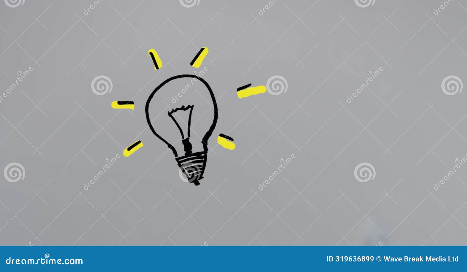Image of Drawing of Light Bulb with Blinking Yellow Rays Over White ...