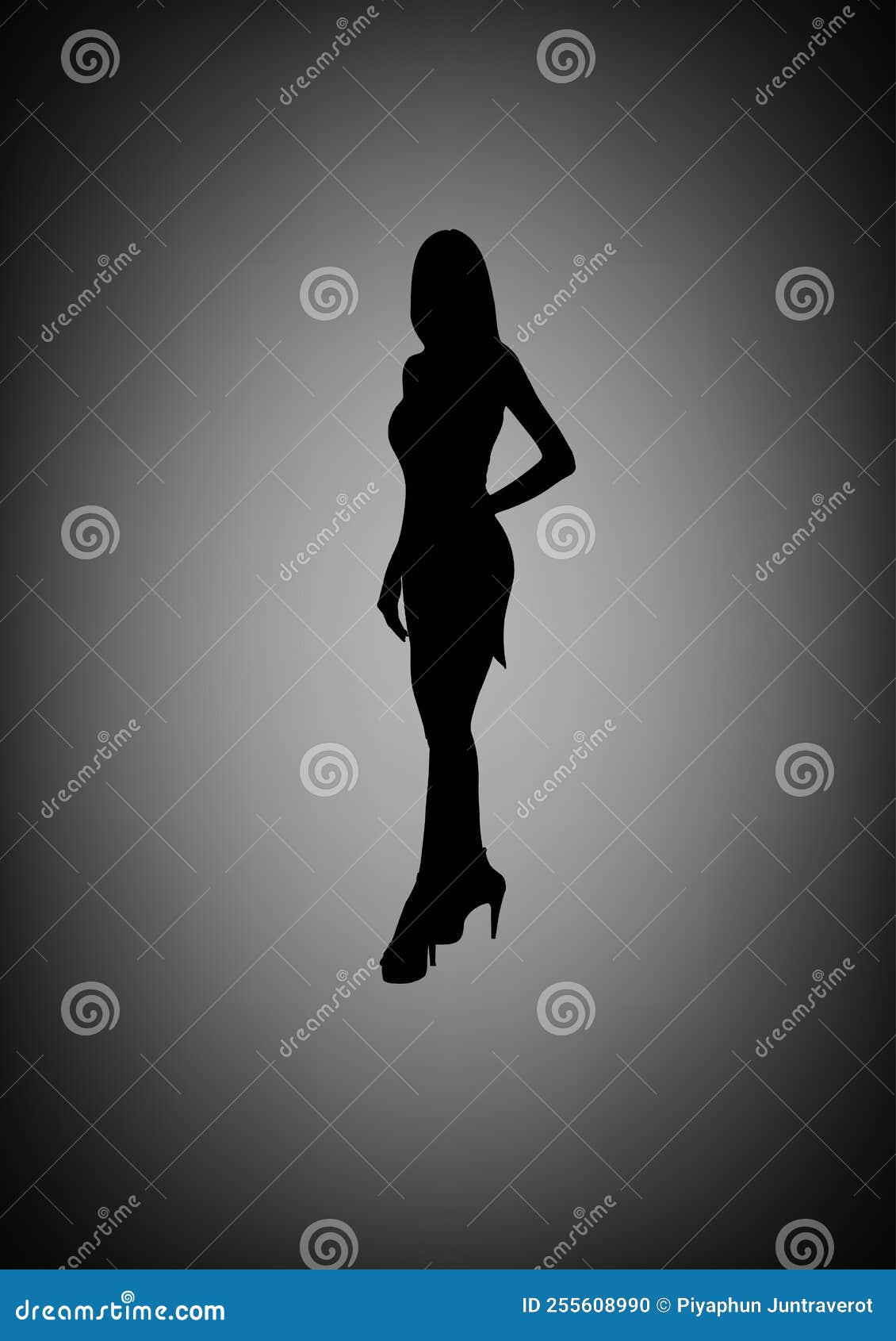 Image Drawing Silhouette Woman Standing with Gray Background Stock ...