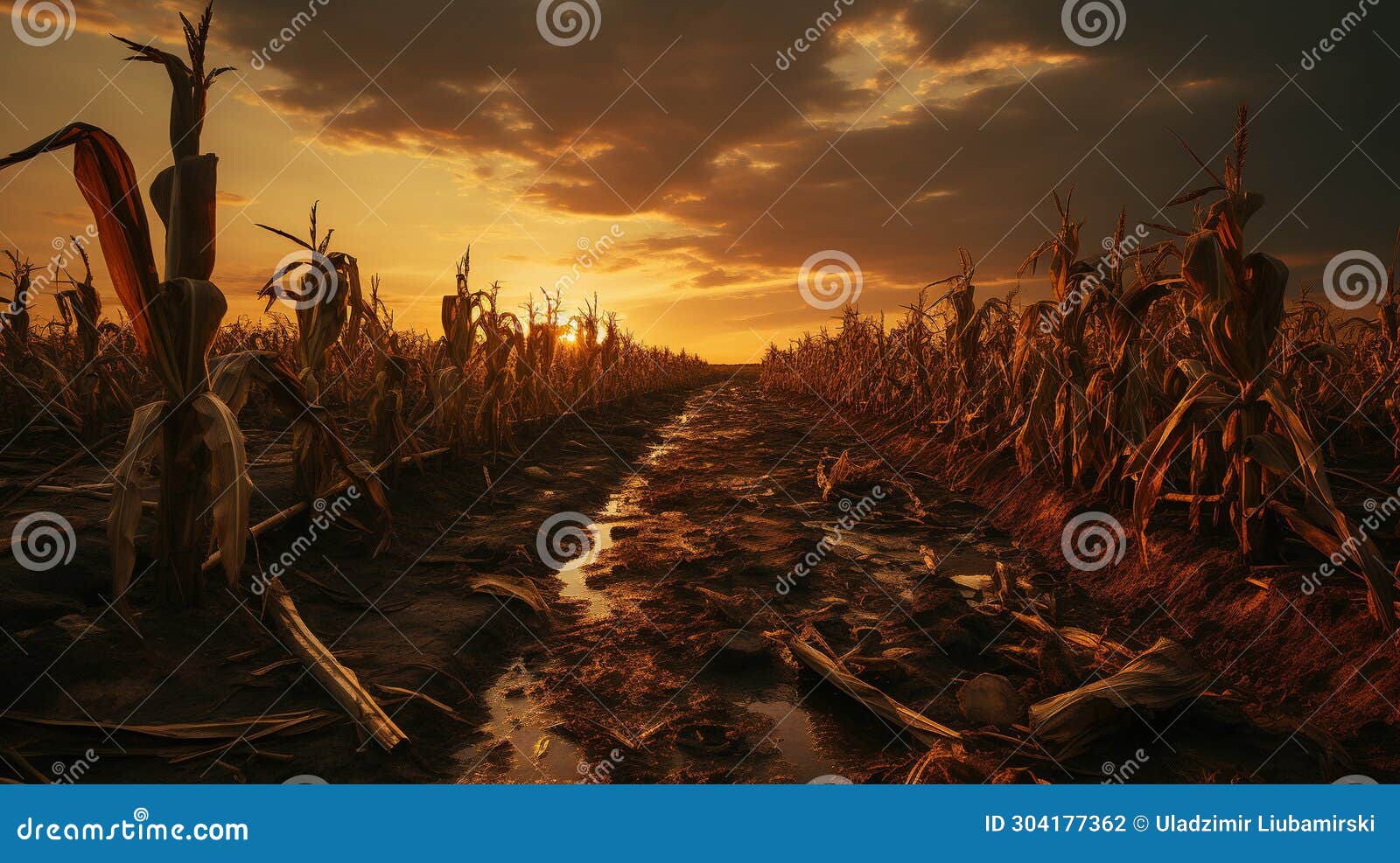 Image of a Withered Corn Field at Sunset. Generated by Artificial ...
