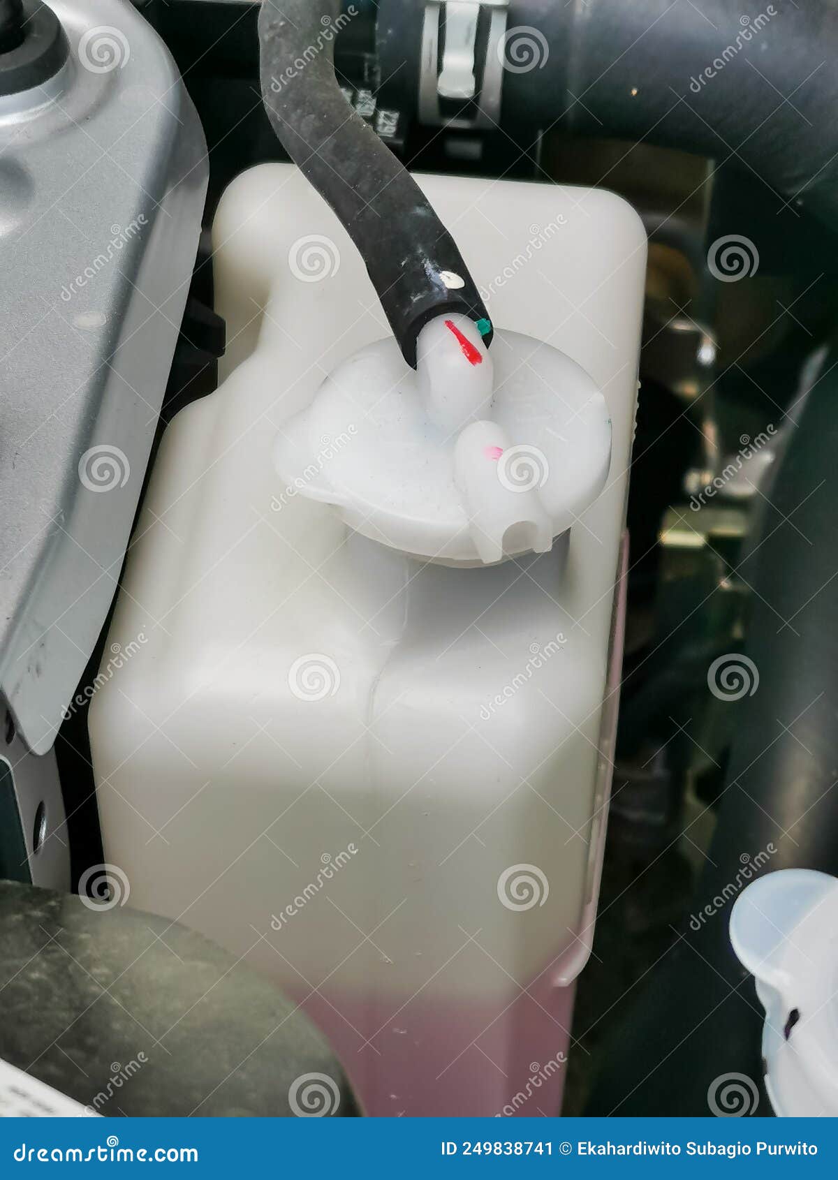 Image of Dusty Car Water Tank Coolant in Engine Compartment. Selective ...
